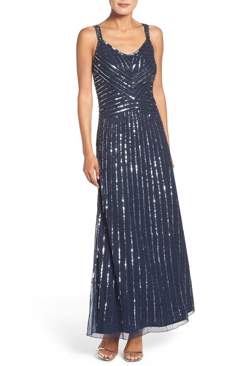 Pisarro Nights Embellished Mesh Fit And Flare Dress Nordstrom