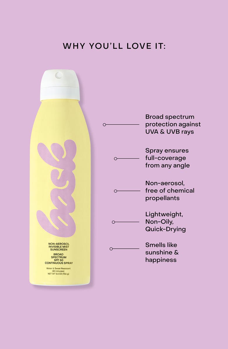 Bask Non-Aerosol Invisible Mist Sunscreen Broad Spectrum SPF 50 ...