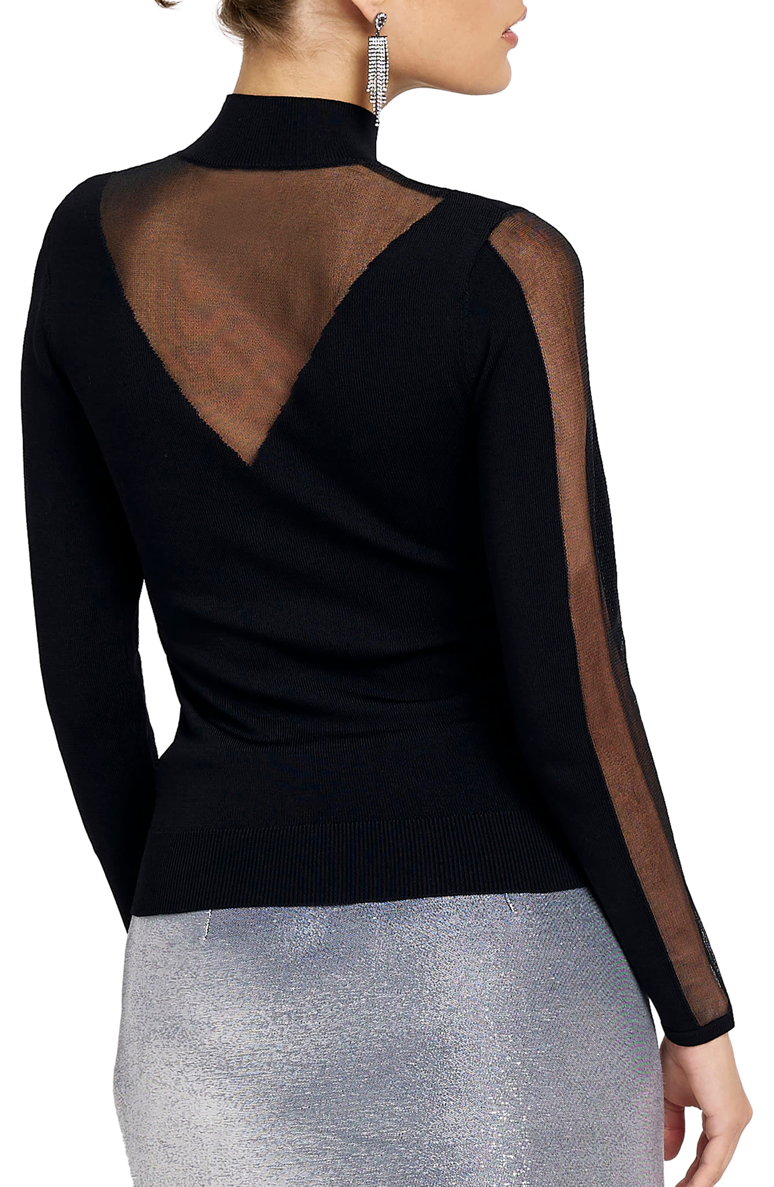 River Island Sheer Inset Mock Neck Sweater | Nordstrom