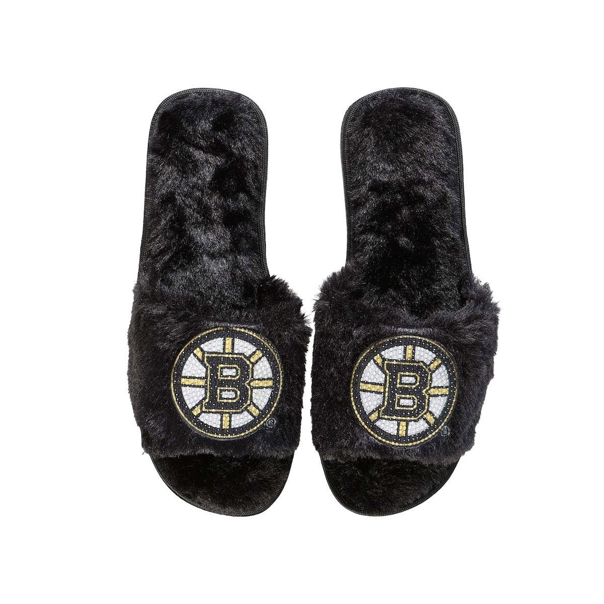 FOCO Women's FOCO Black Boston Bruins Rhinestone Fuzzy Slippers | Nordstrom