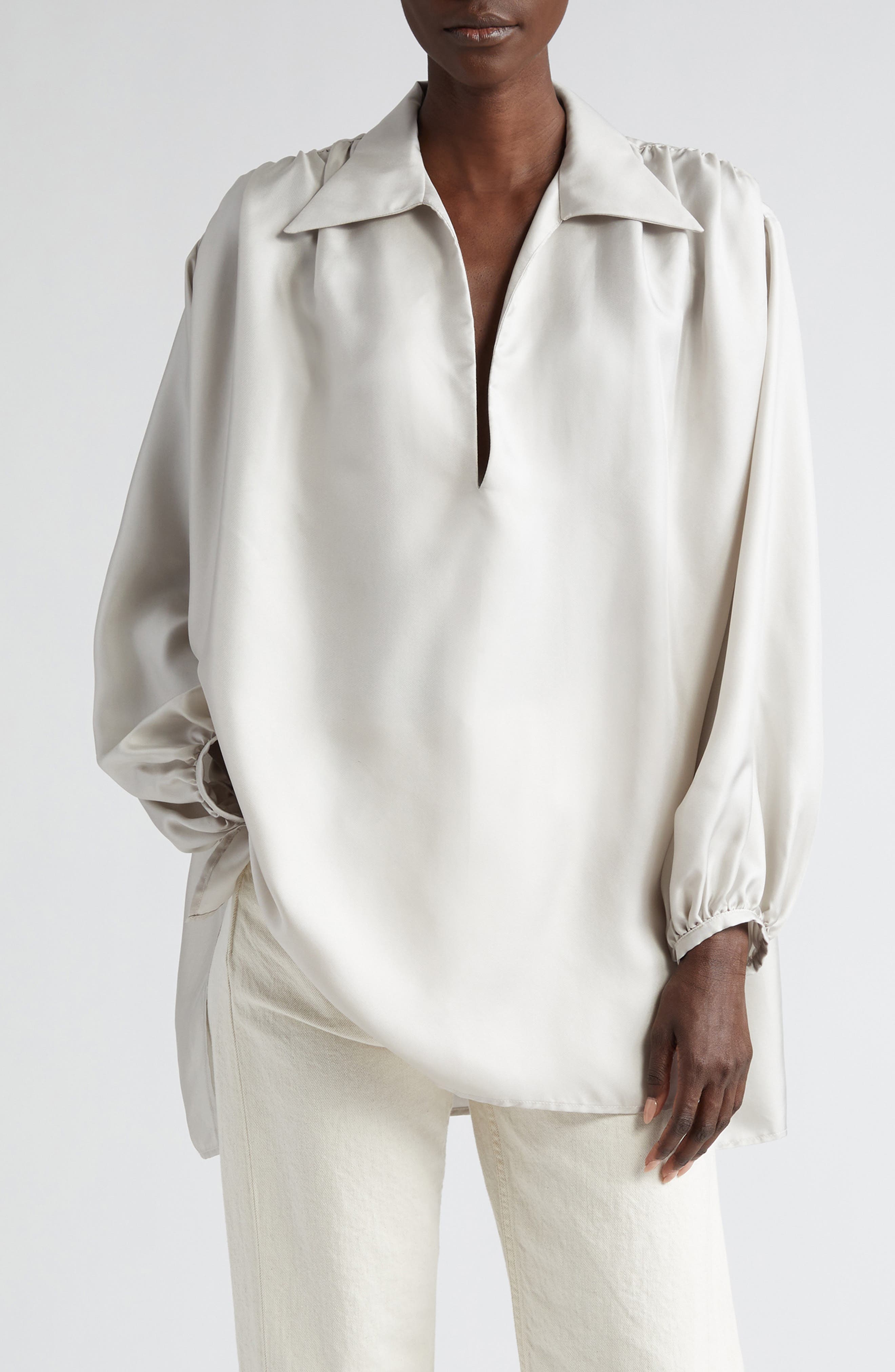 BITE Studios Nuancer Oversize Organic Silk Satin Top | Nordstrom