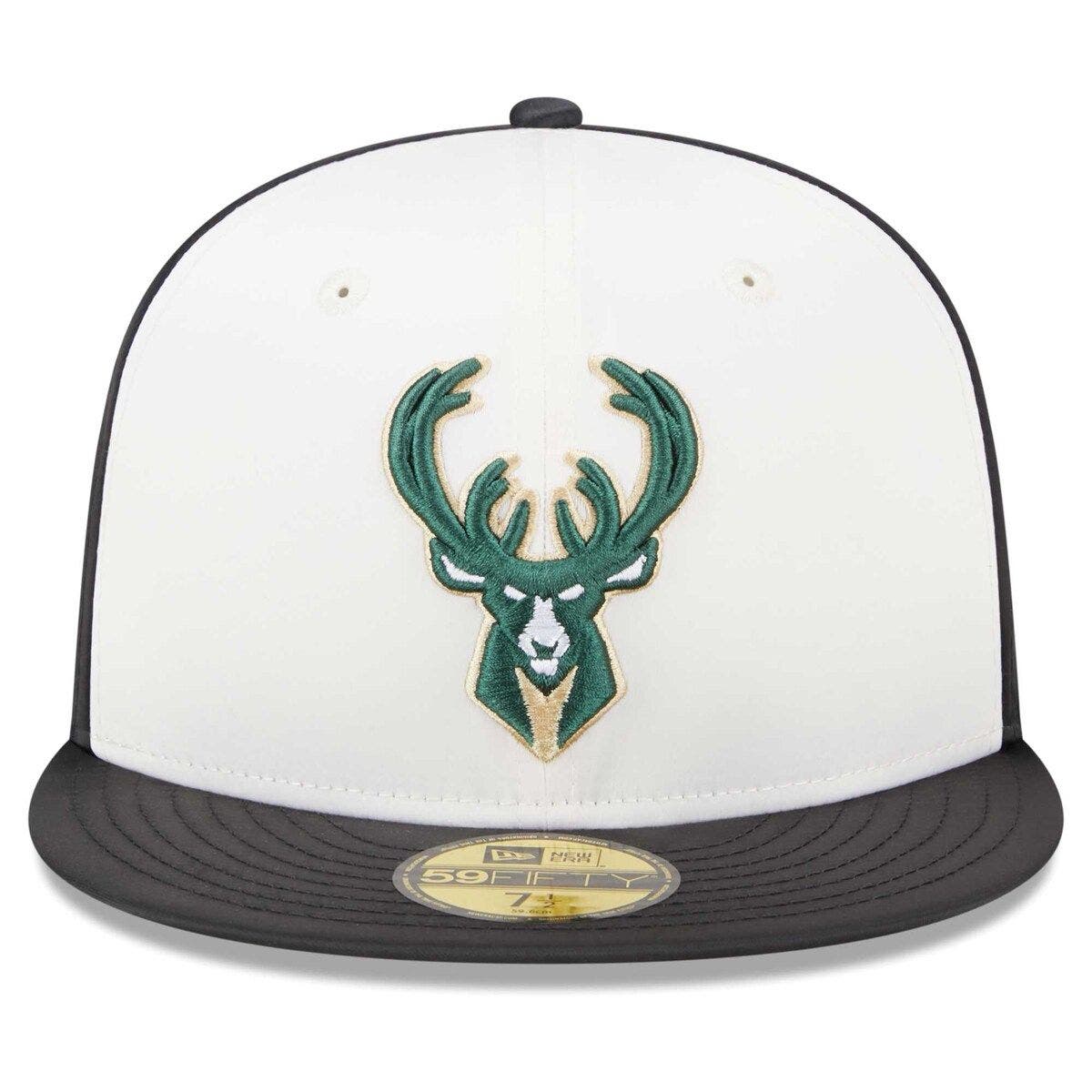 New Era Men's New Era White Milwaukee Bucks Throwback Satin 59FIFTY ...