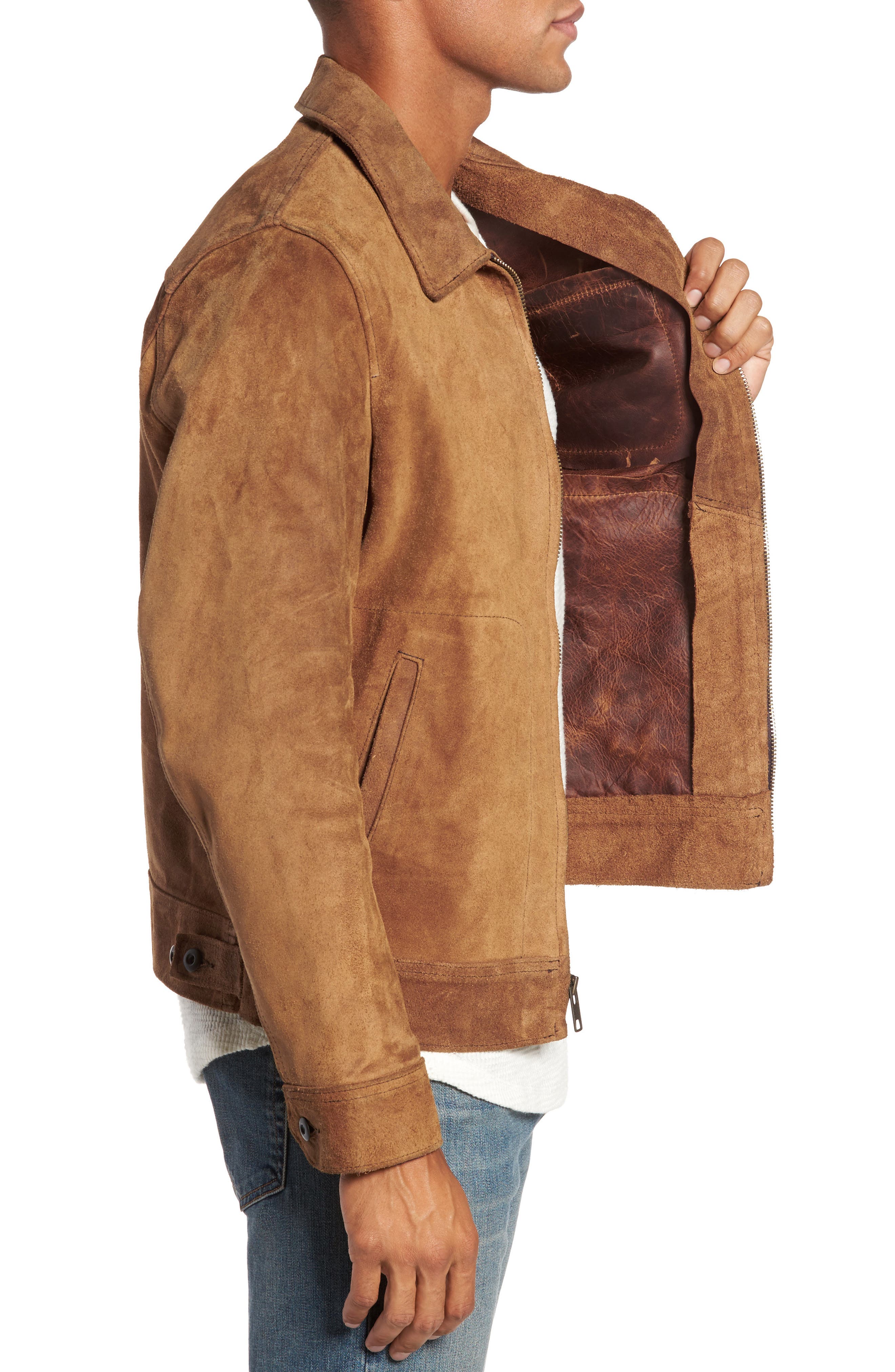 Schott NYC Unlined Rough Out Oiled Cowhide Trucker Jacket | Nordstrom