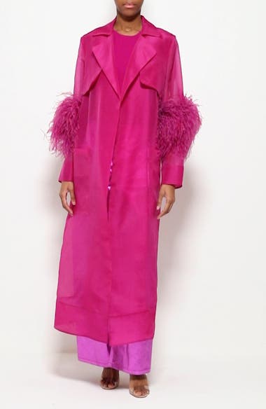LAPOINTE Ostrich Feather Trim Silk Organza Duster | Nordstrom