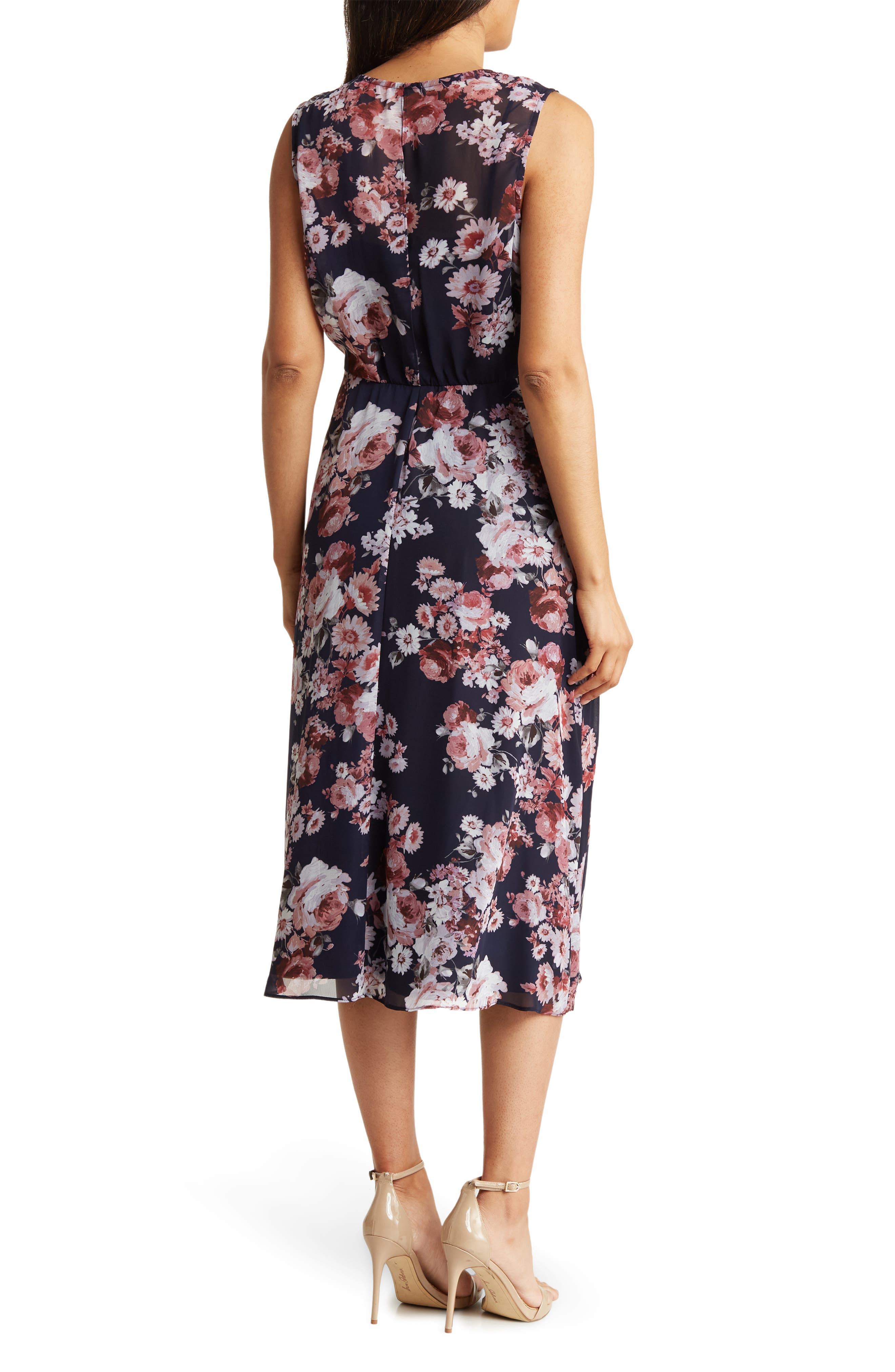 Connected Apparel Floral Sleeveless Chiffon Midi Dress | Nordstromrack