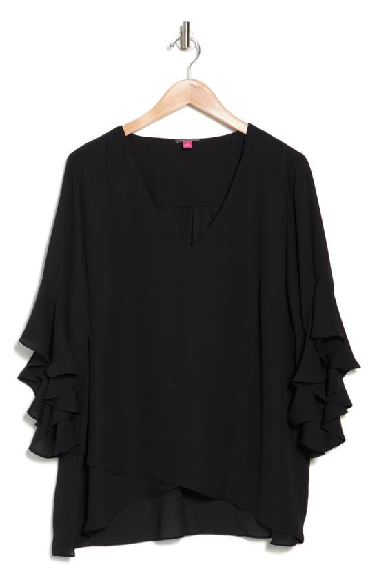 Vince Camuto V Neck Flutter Sleeve Blouse In Rich Black Modesens