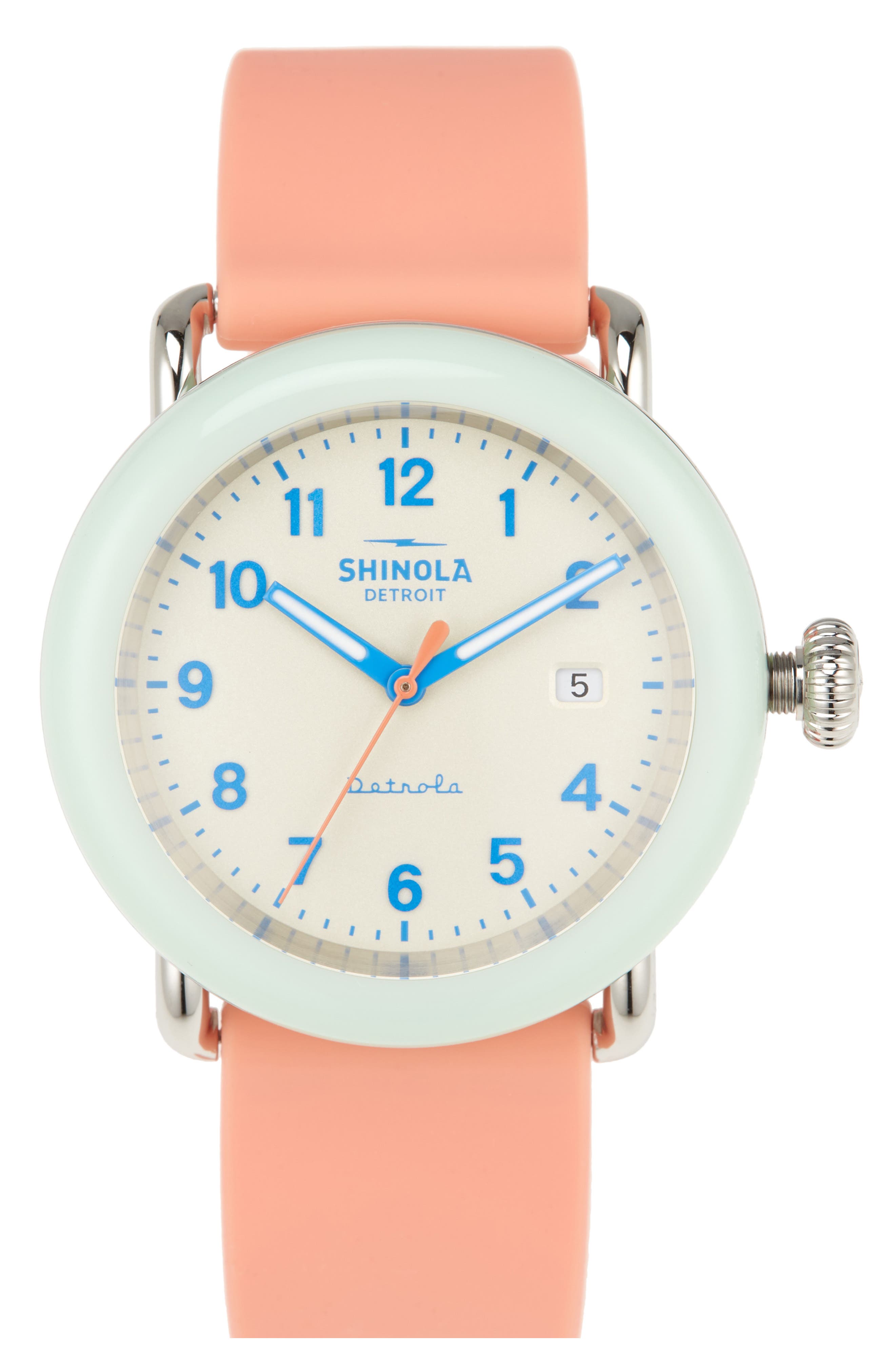 Shinola Detrola Petal Pink Silicone Strap Watch, 38mm | Nordstrom
