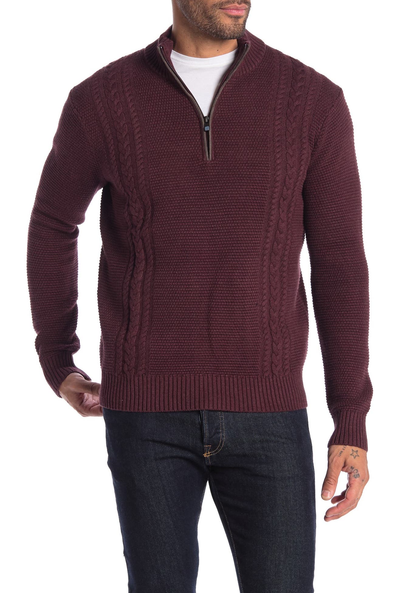 Raffi | Cable Knit Mock Neck Partial Zip Sweater | Nordstrom Rack