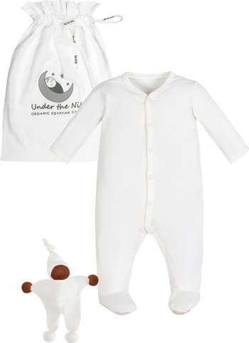 Under the Nile Drop Needle Knit Organic Cotton Footie & Toy Set | Nordstrom