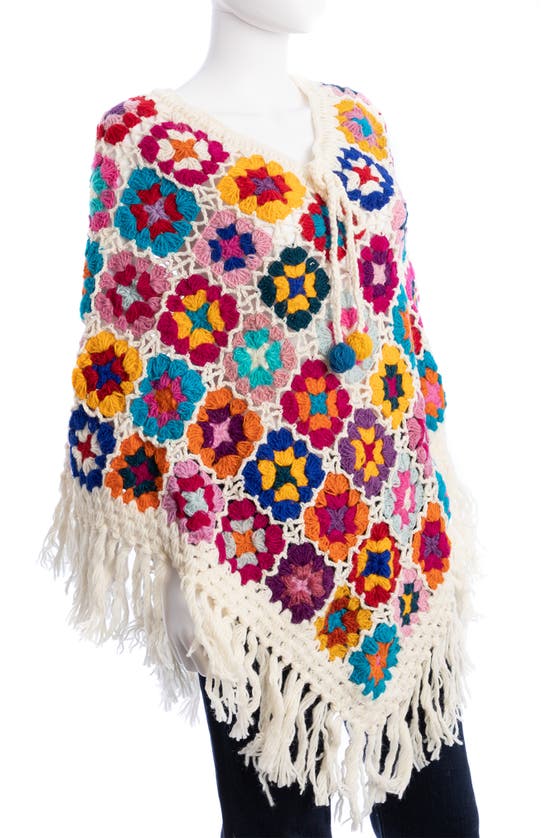 Saachi Crochet Knit Triangle Poncho In White | ModeSens