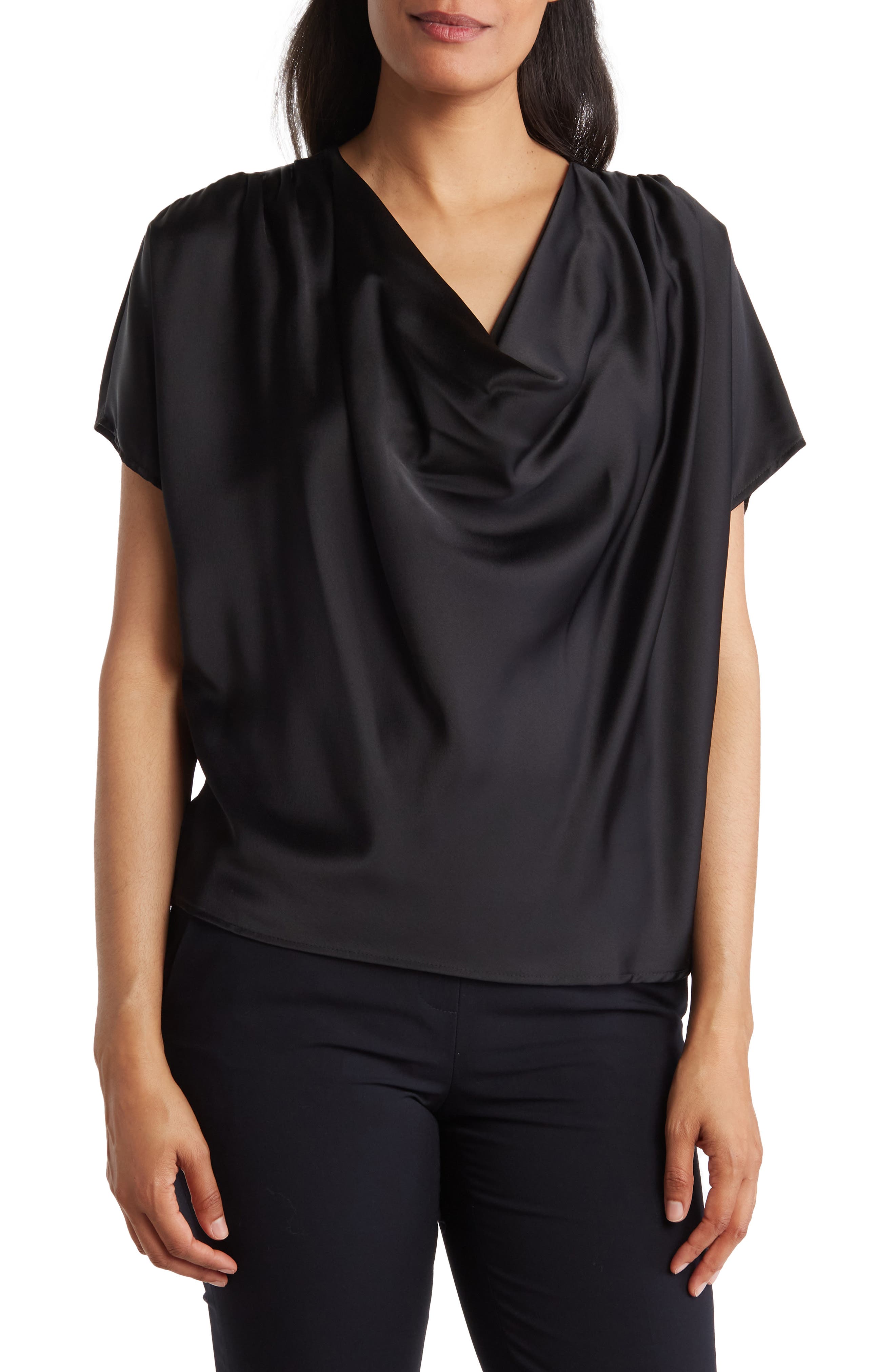 Renee C Cowl Neck Short Sleeve Satin Top | Nordstromrack