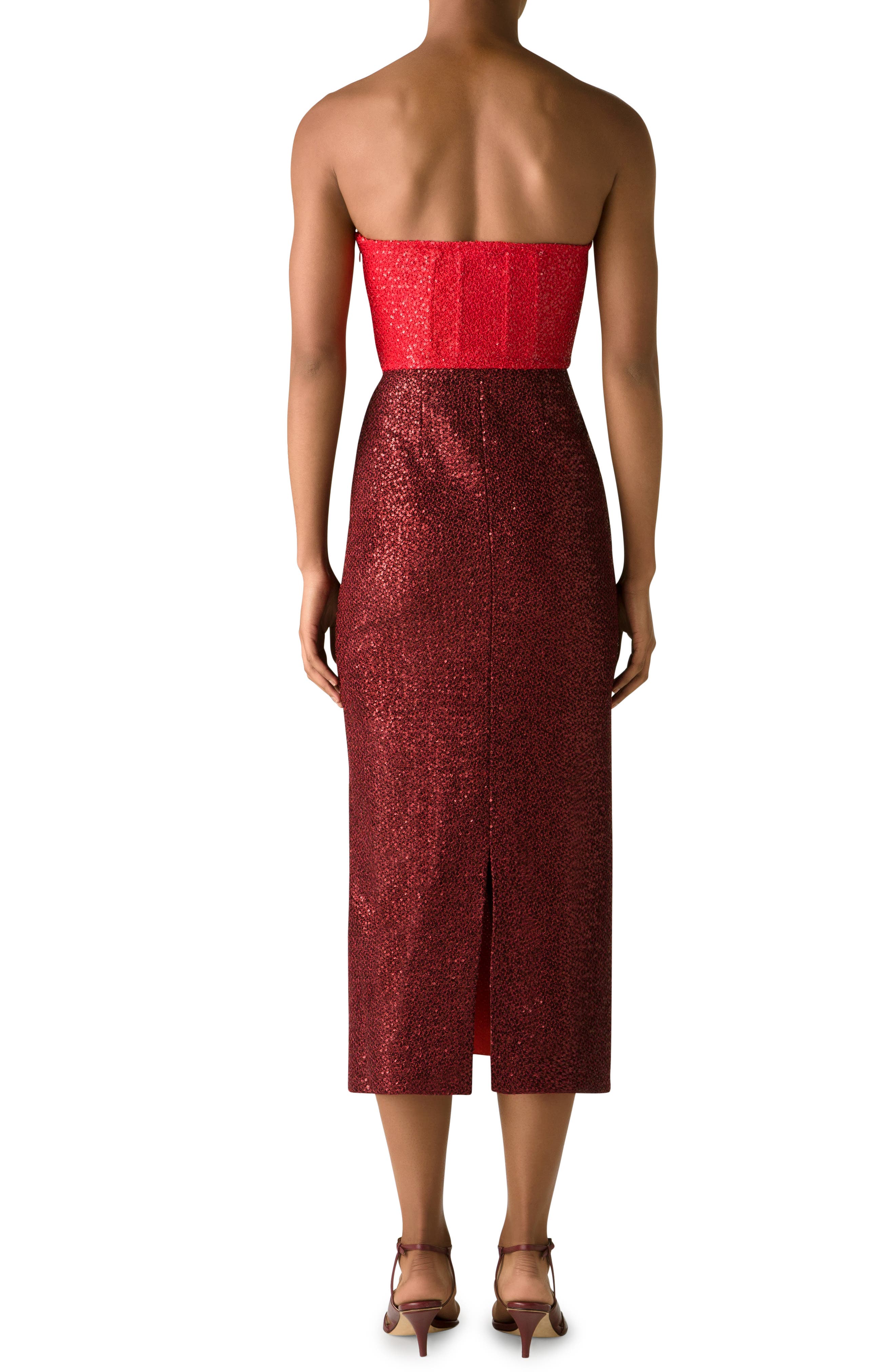 St. John Evening Strapless Colorblock Sequin Midi Dress | Nordstrom