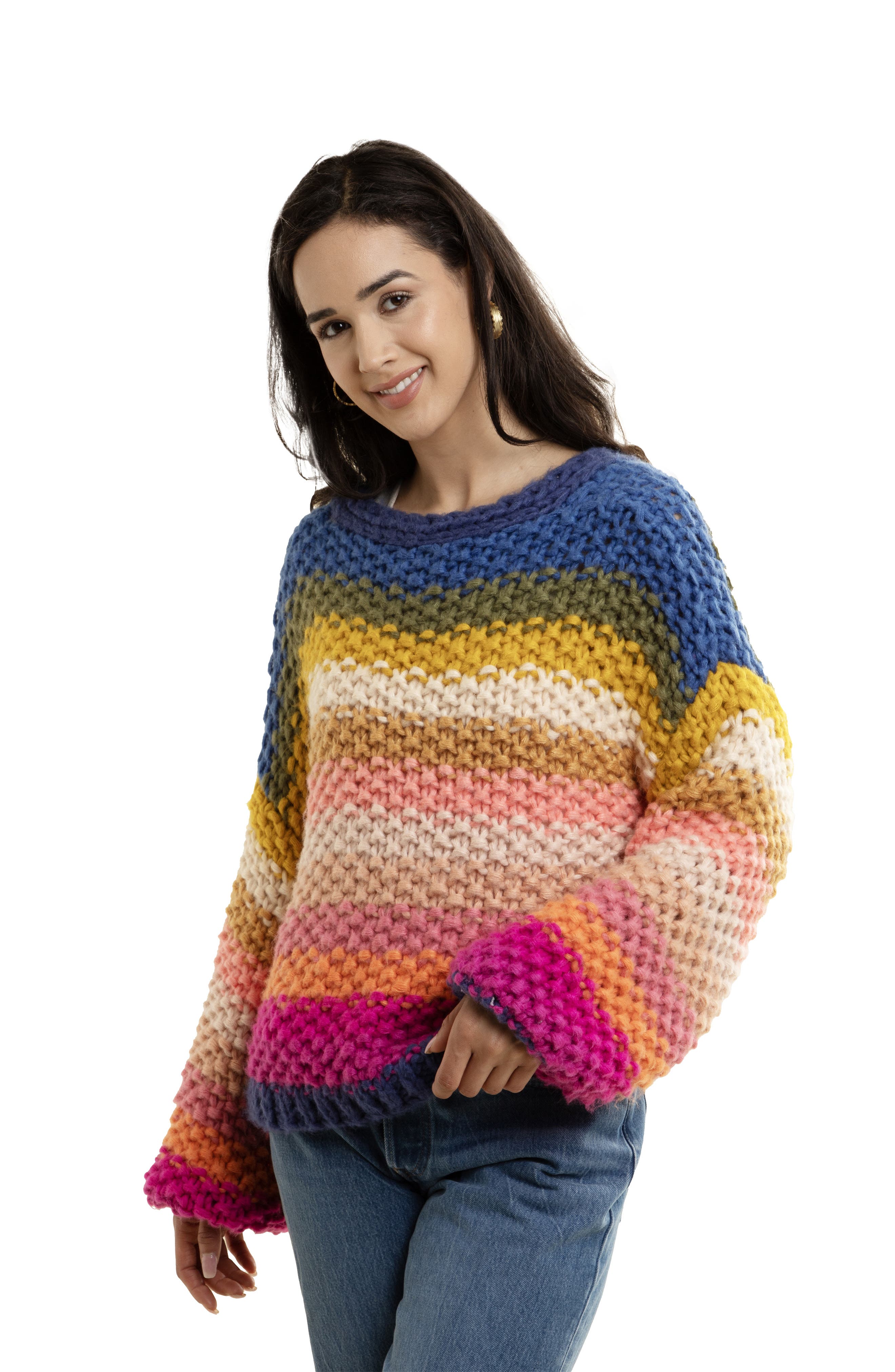 SAACHI Rainbow Stripe Reversible Sweater | Nordstromrack