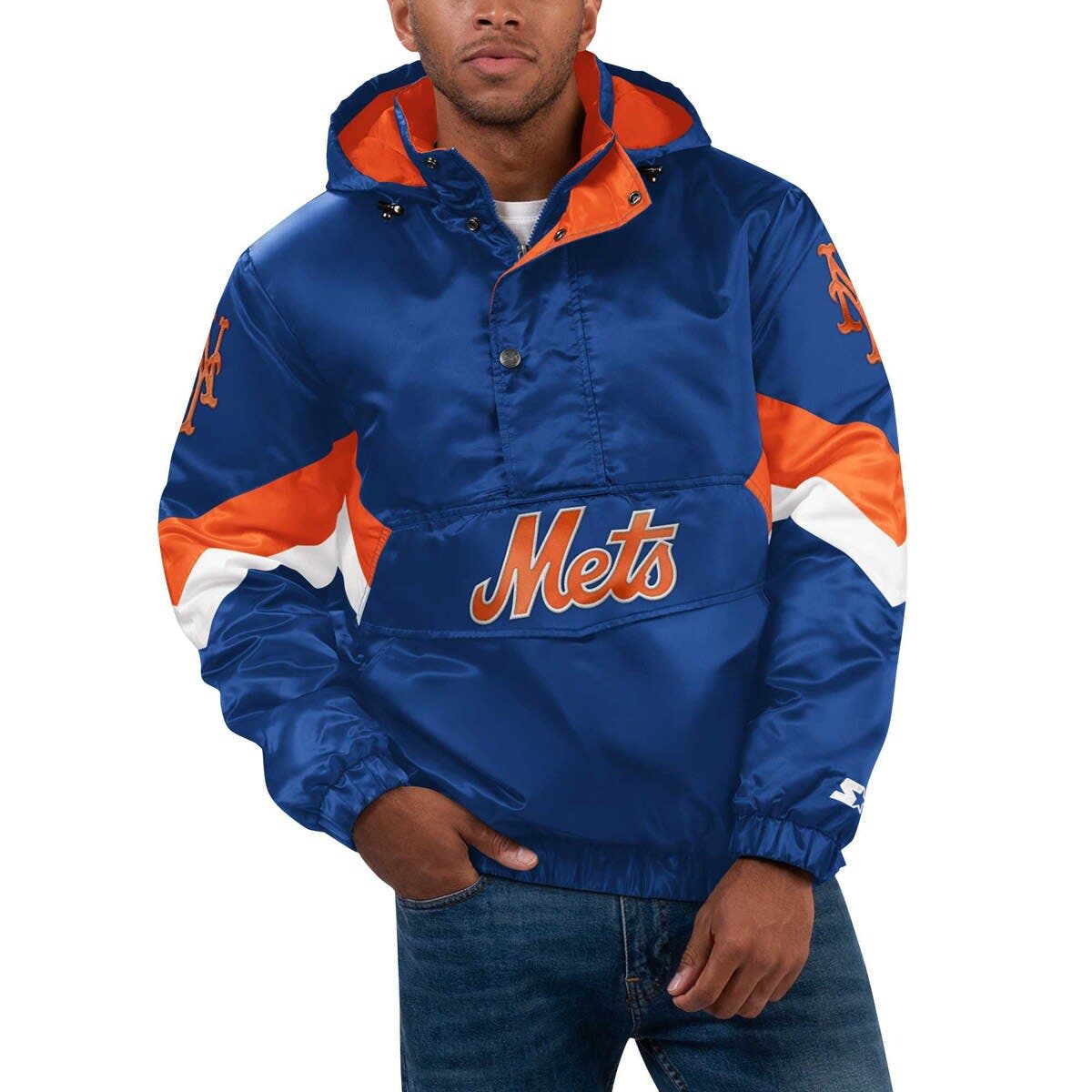 STARTER Men's Starter Royal New York Mets Force Play II Half-Zip Hooded ...