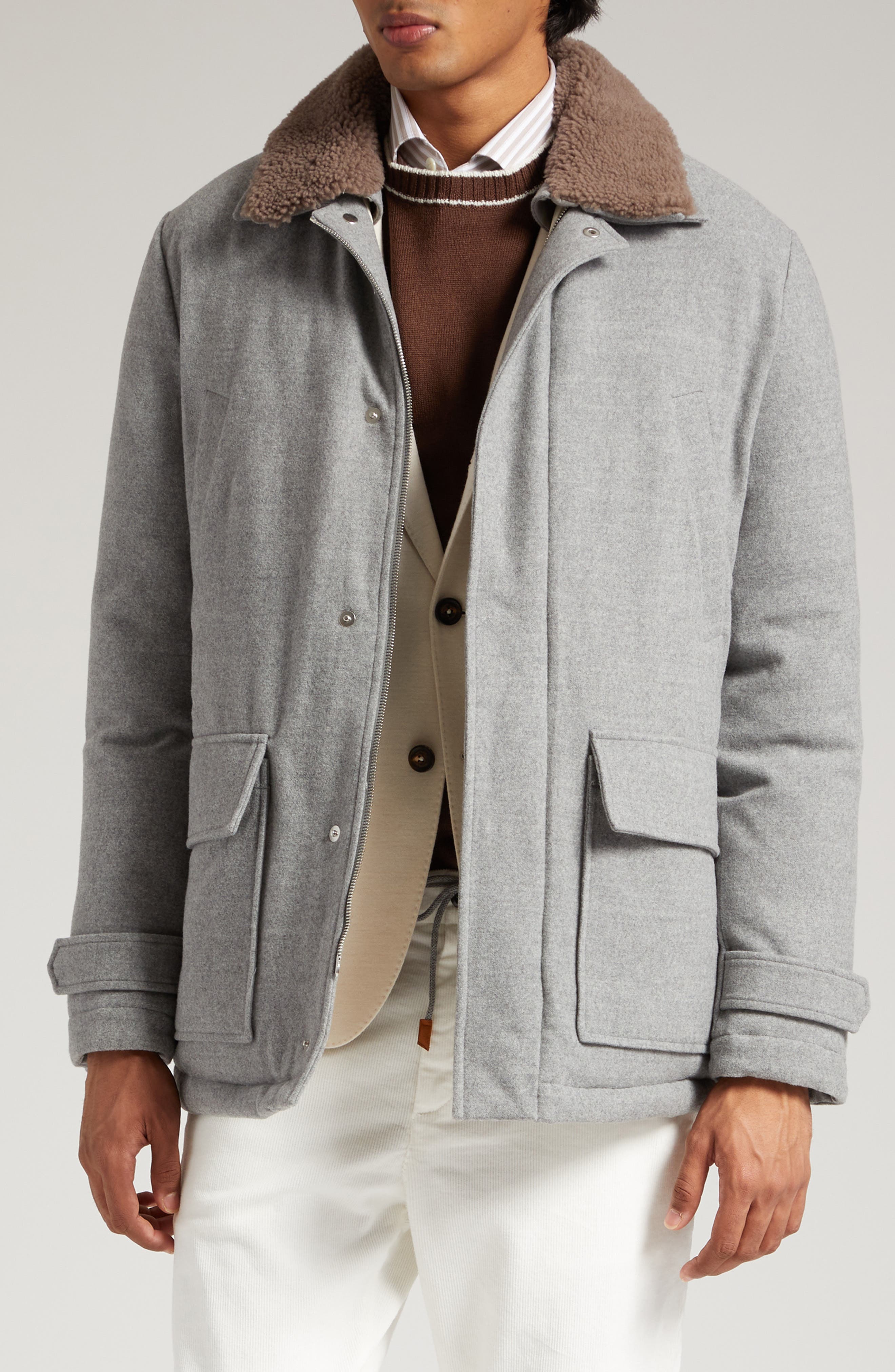 Eleventy Wool Down Coat with Genuine Shearling Trim | Nordstrom
