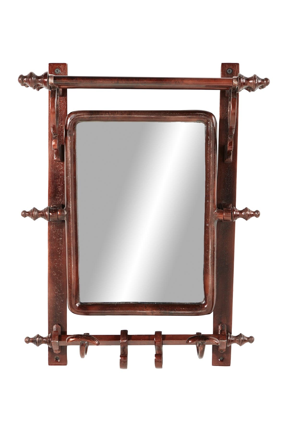WILLOW ROW Copper Bathroom Wall Rack with Hooks and Rectangular Mirror ...