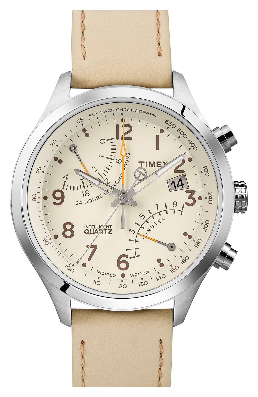 Timex® 'Intelligent Quartz - Fly-Back' Chronograph Leather Strap Watch ...