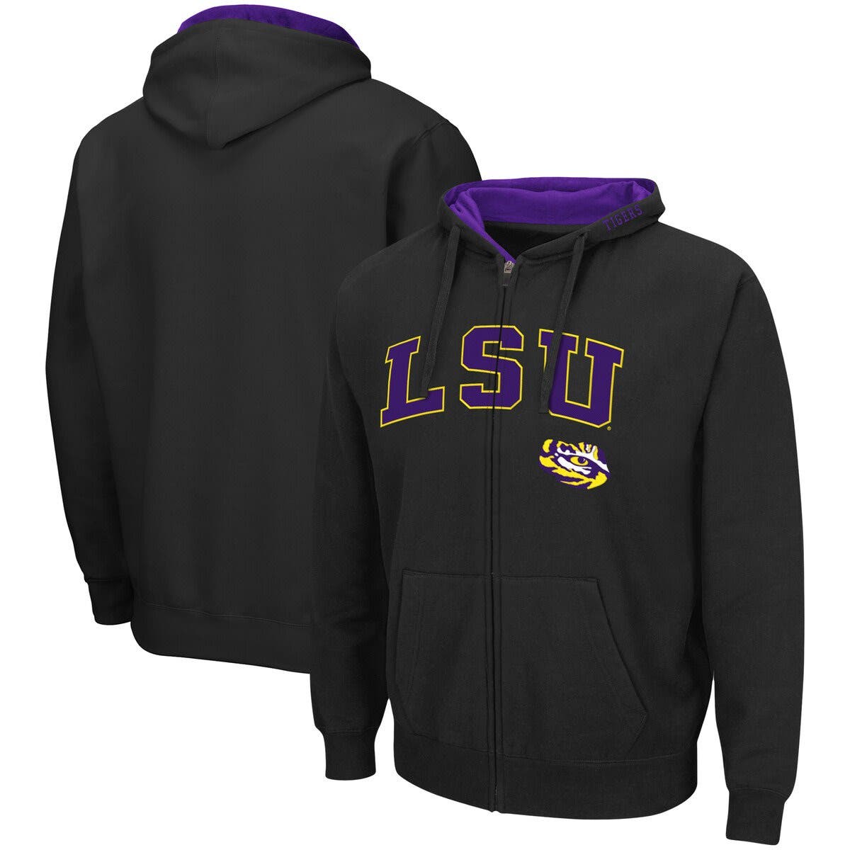COLOSSEUM Men's Colosseum Black LSU Tigers Arch & Logo 3.0 Full-Zip ...