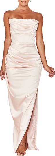 HOUSE OF CB Adrienne Pleated Strapless Gown | Nordstrom