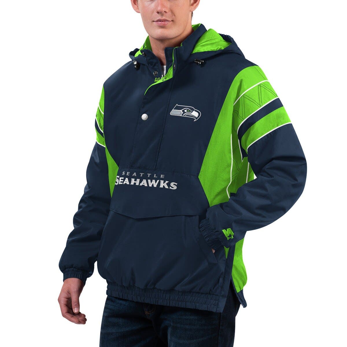 STARTER Men's Starter Navy/Neon Green Seattle Seahawks Home Team Half ...