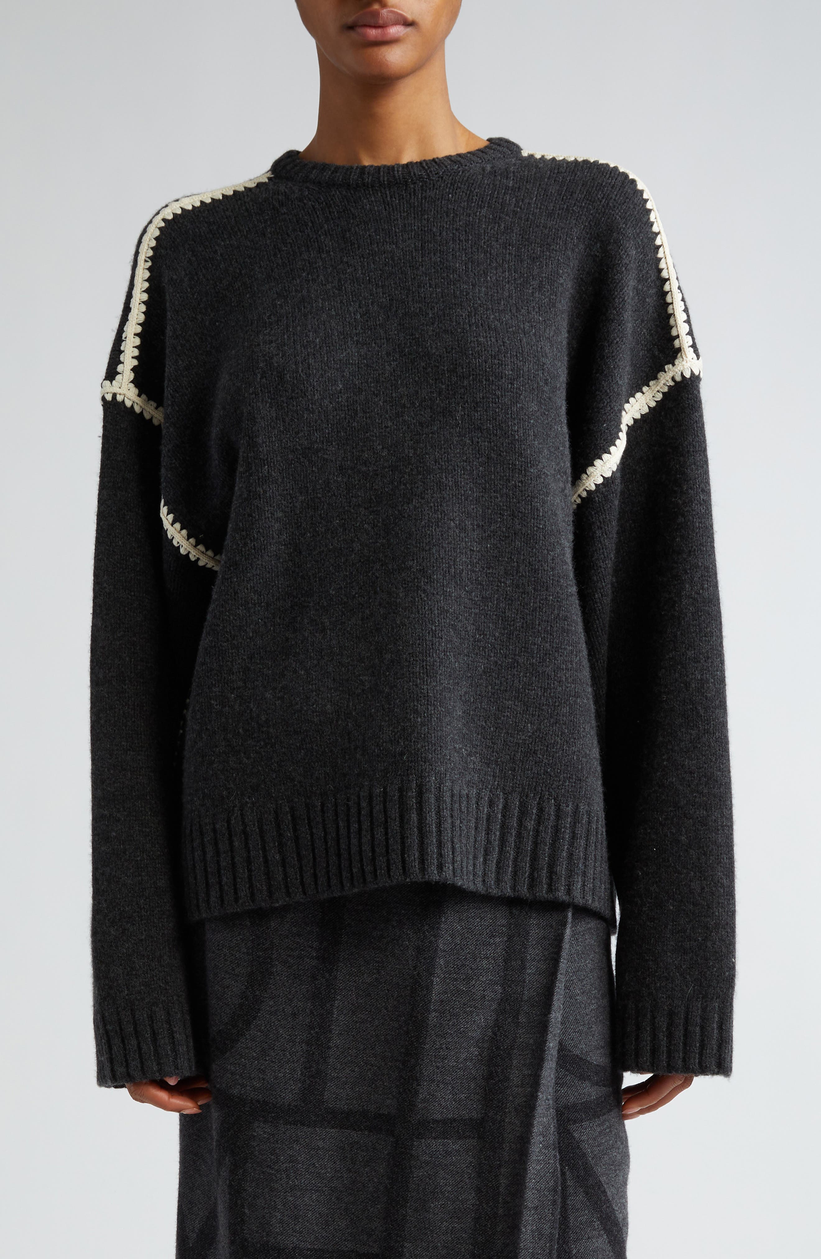 TOTEME Shell Stitch Trim Wool, Cashmere & Cotton Sweater | Nordstrom