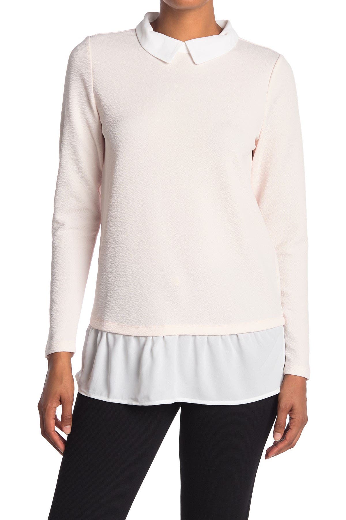 Adrianna Papell Textured Long Sleeve Twofer Top In Sftbsh/ivy | ModeSens