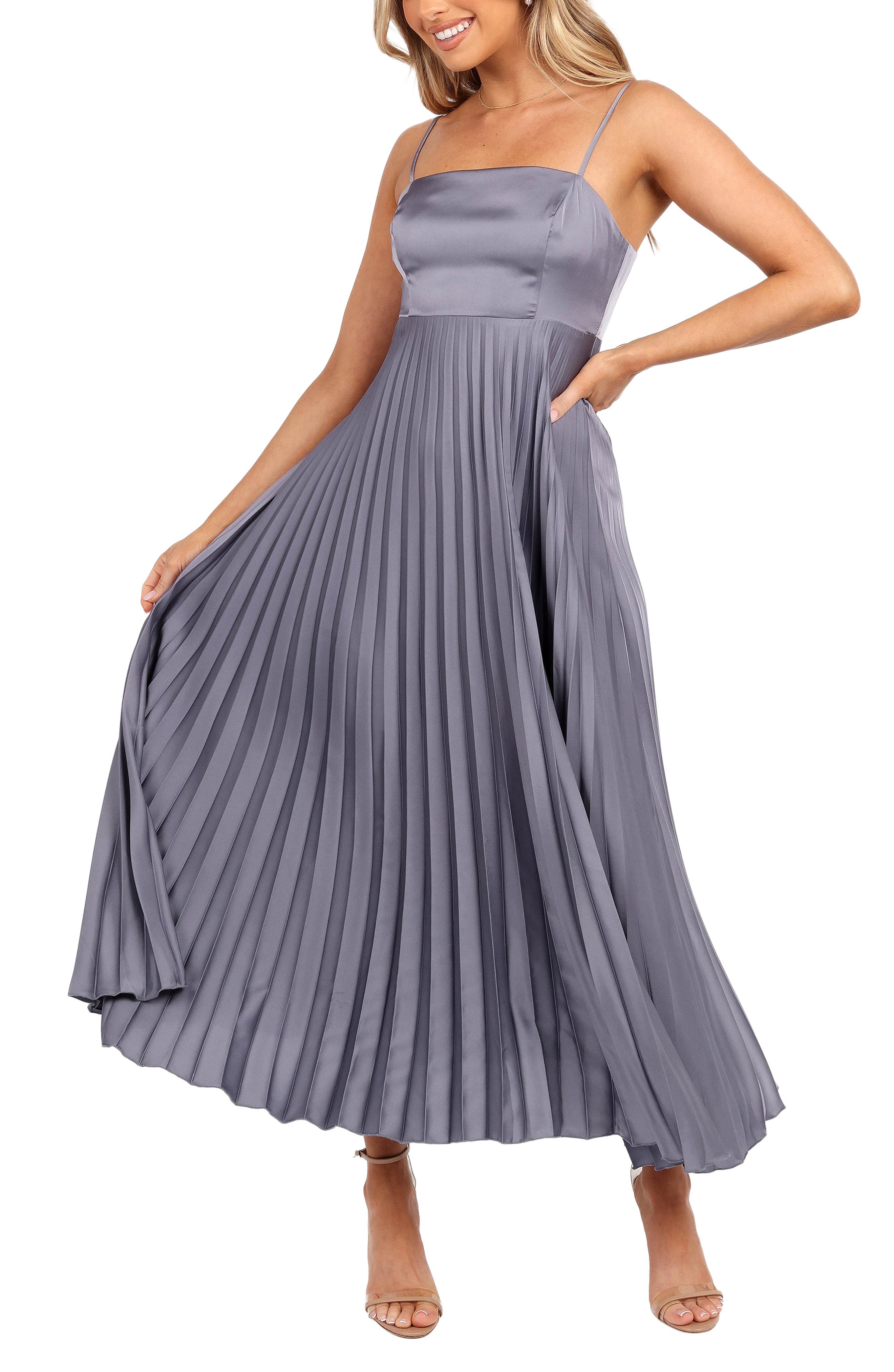 Petal And Pup Petal & Pup Keegan Pleated Satin Dress In Blue | ModeSens
