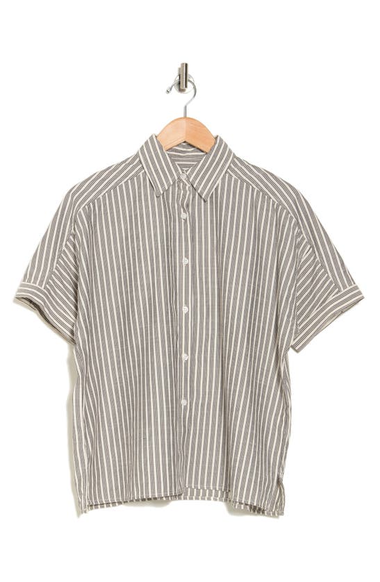 Max Studio Stripe Elbow Sleeve Button-up Shirt In Black Tri-tip Stripe ...
