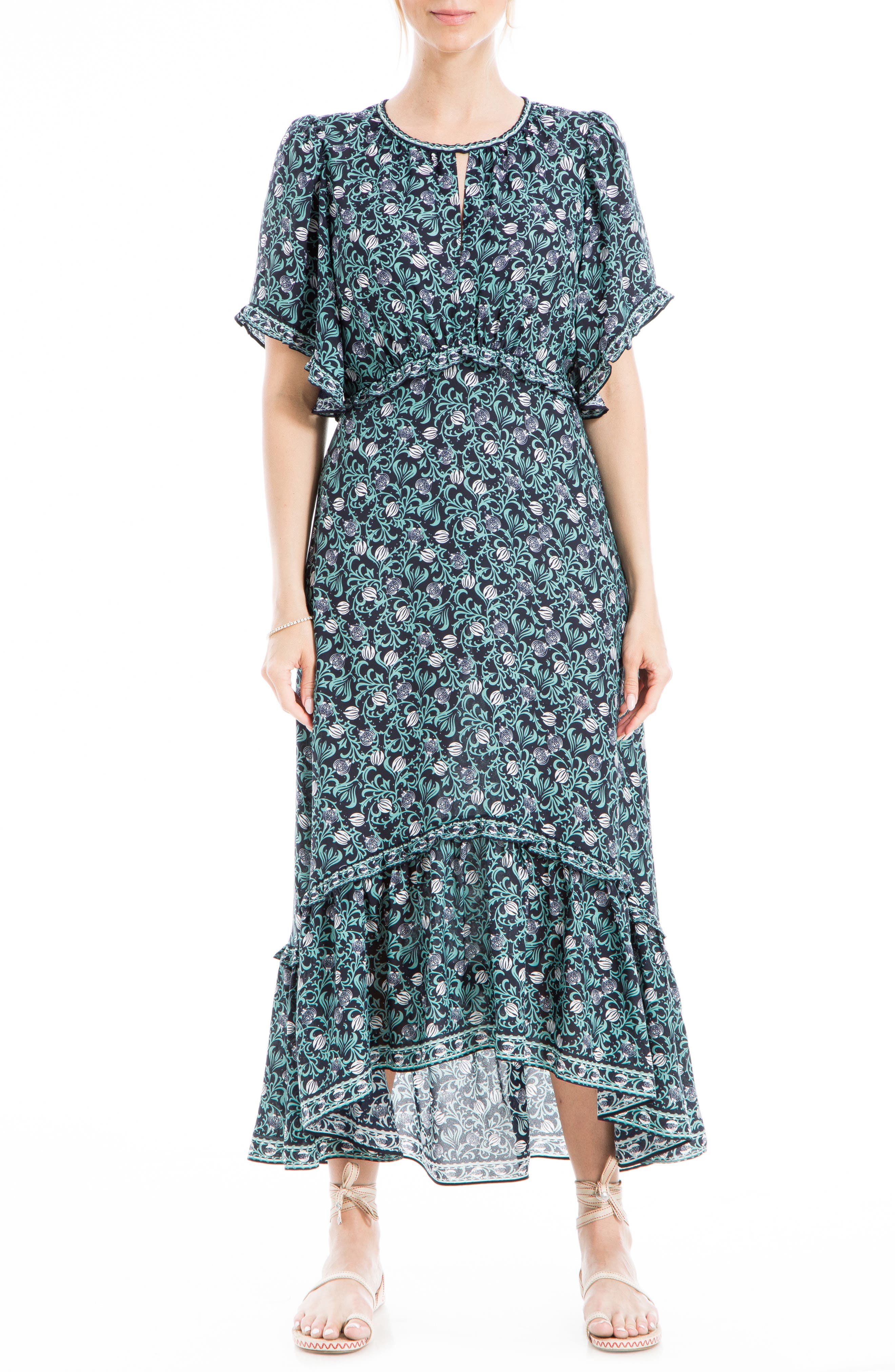 MAX STUDIO Keyhole Short Sleeve High-Low Midi Dress | Nordstromrack