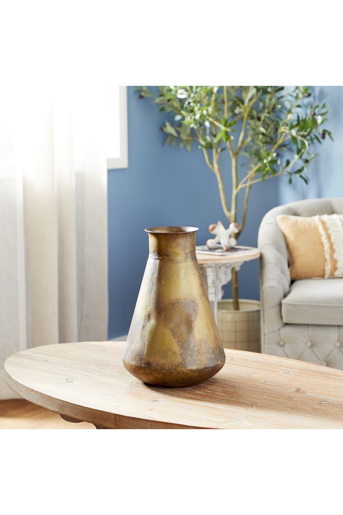 Willow Row Extra Large Round Rustic Textured Gold Metal Vase In Light ...