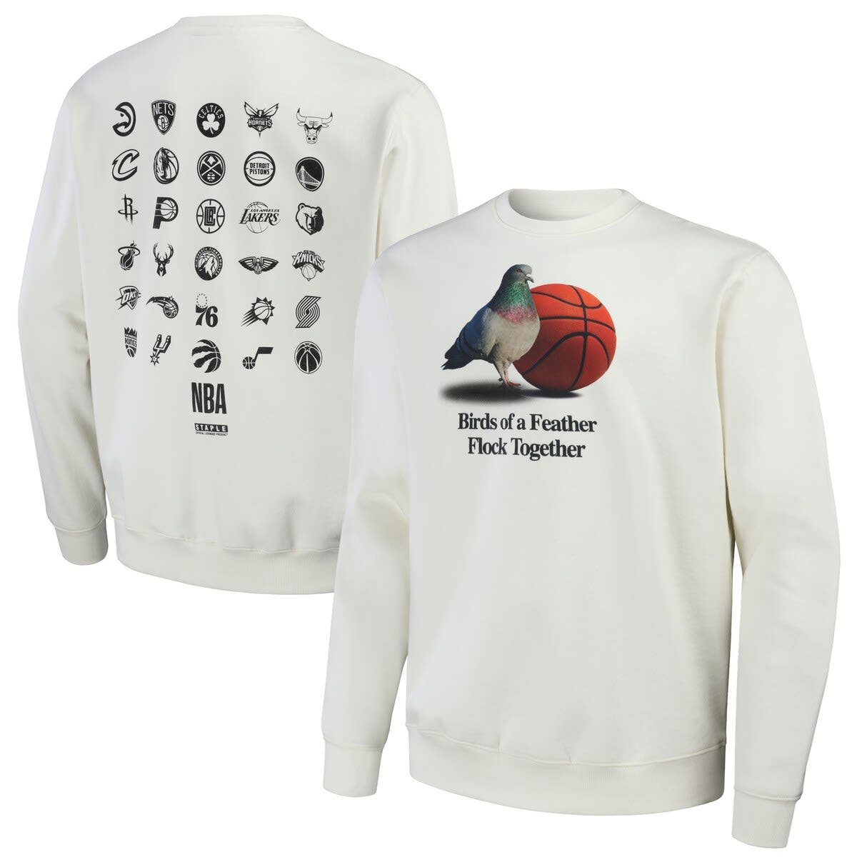 STAPLE Men's NBA x Staple Cream All Teams Birds of a Feather Crew ...