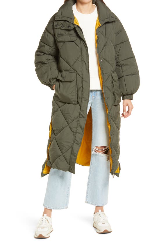 Treasure & Bond Color Block Long Puffer Coat In Green Cypress | ModeSens