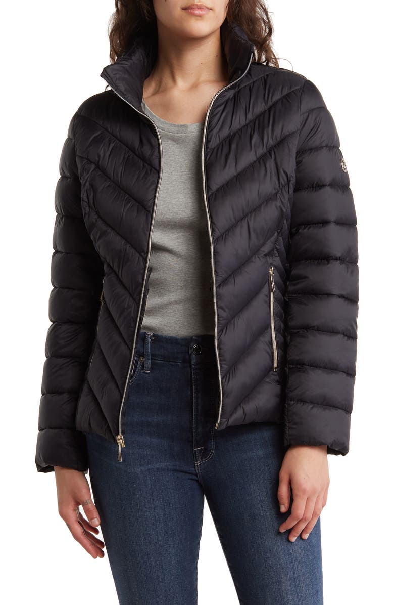 Michael Kors Water Resistant Hooded Chevron Puffer Jacket | Nordstromrack