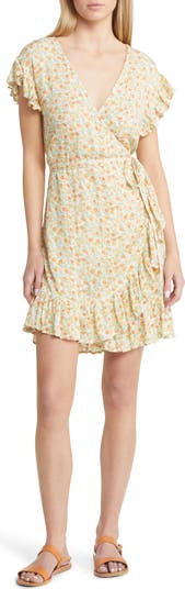 Billabong Wrap & Roll Floral Ruffle Wrap Minidress | Nordstromrack
