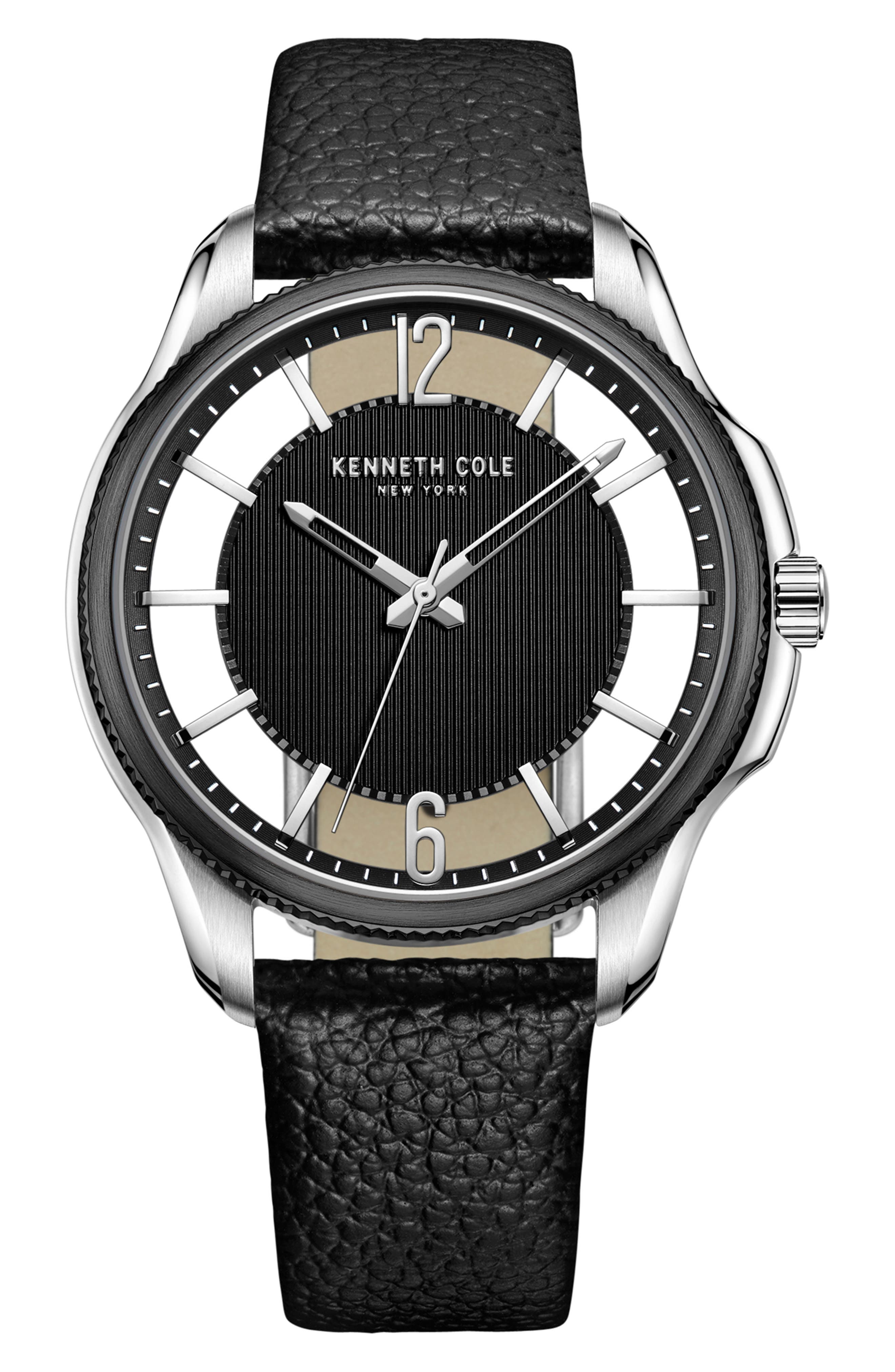 Kenneth Cole Transparency Leather Strap Watch, 42mm | Nordstrom
