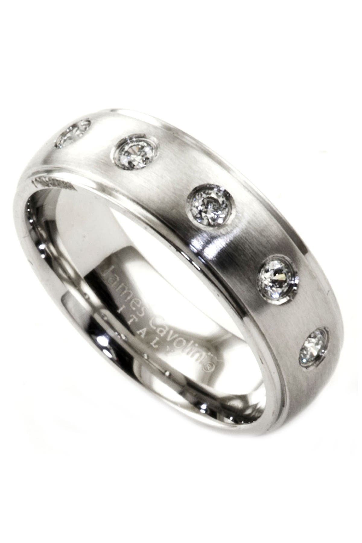 James Cavolini Italy Stainless Steel Cz Brushed Band Ring In White ...