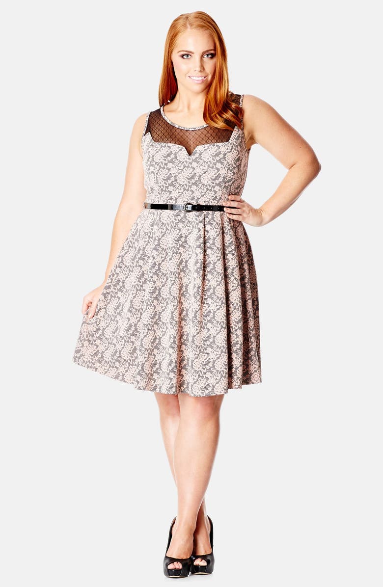 City Chic Mesh Inset Jacquard Fit And Flare Dress Plus Size Nordstrom