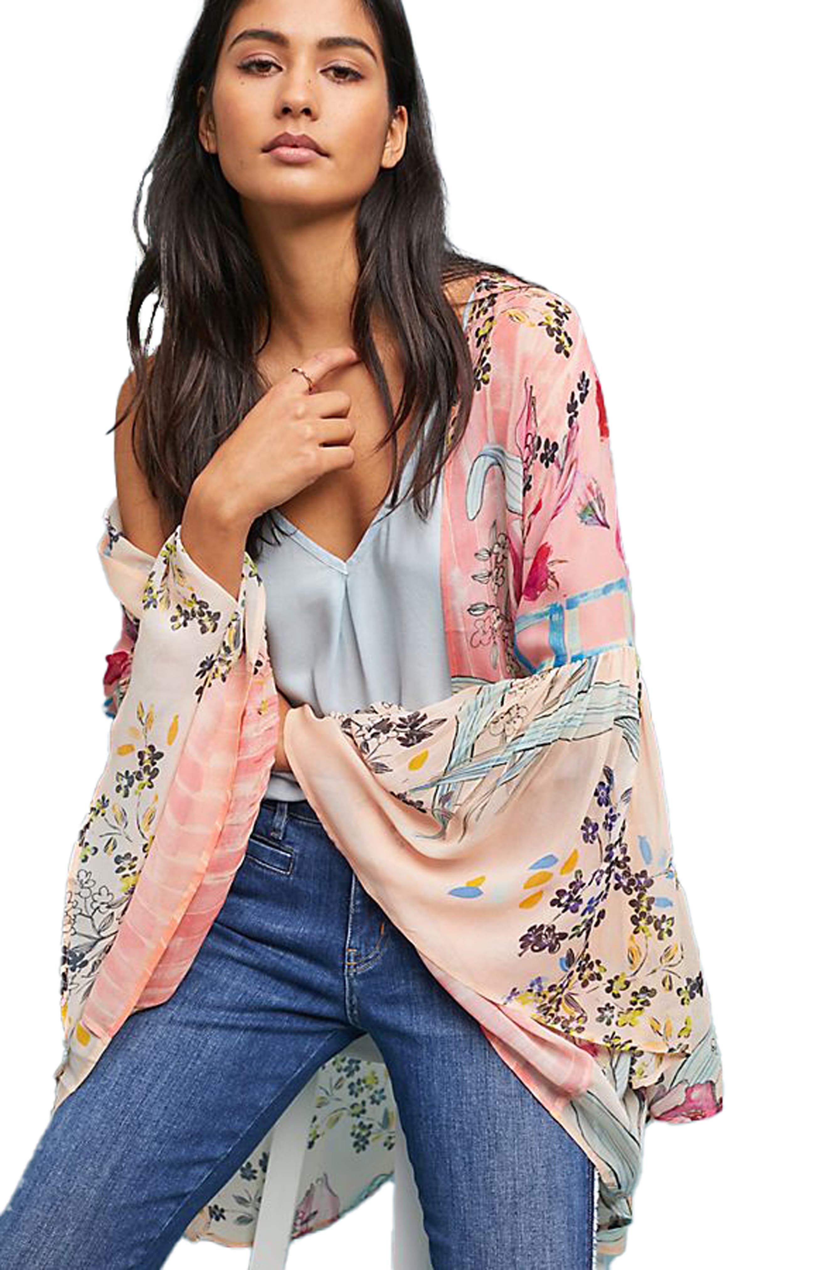 SAACHI Floral Ruffle Sleeve Short Duster | Nordstromrack