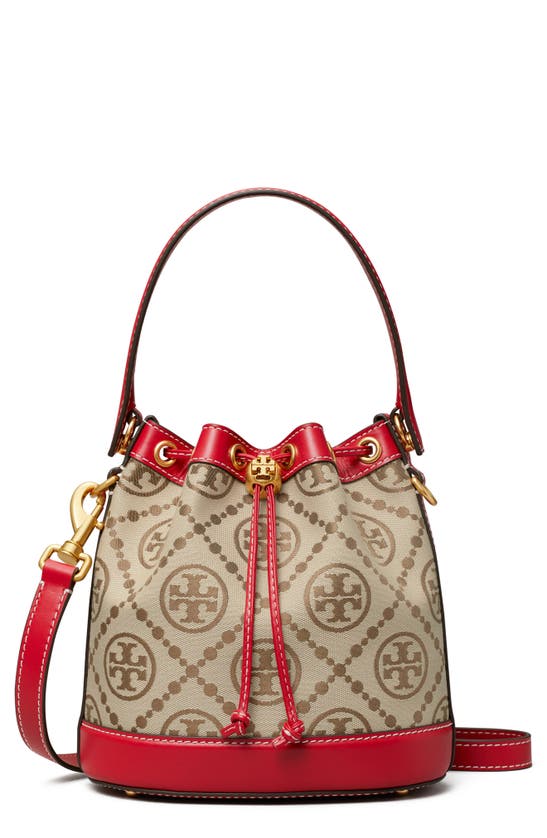 Tory Burch T Monogram Jacquard Bucket Bag In Red | ModeSens Tory Burch T Monogram Jacquard Bucket Bag In Red | ModeSens