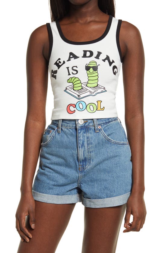 Coney Island Picnic Bookworm Stretch Cotton Crop Tank In White | ModeSens