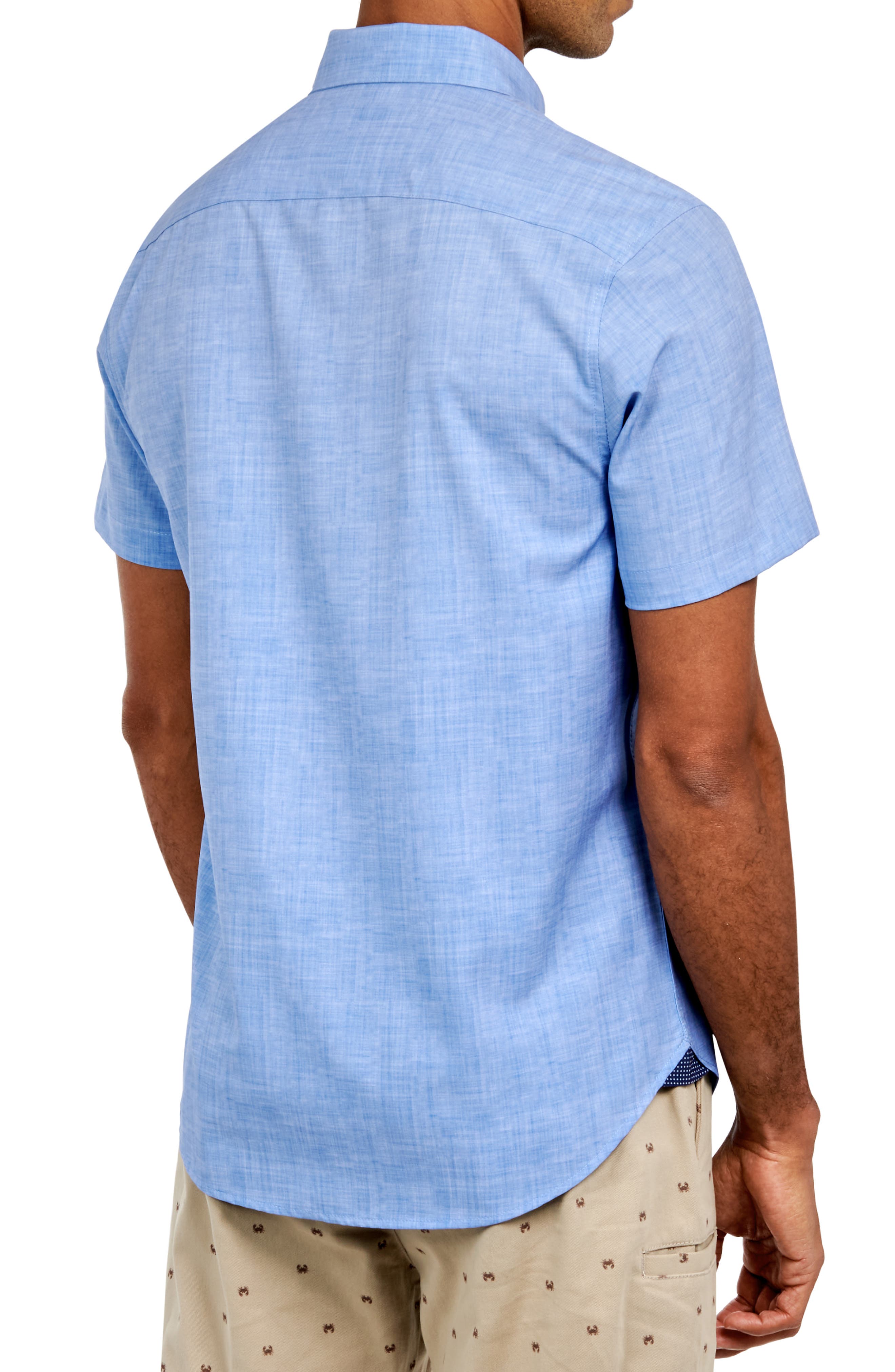 CONSTRUCT Slim Fit Four-Way Stretch Performance Chambray Short Sleeve ...