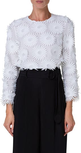 Akris punto Hello Sunshine Embroidered Floral Appliqué Cotton Top ...