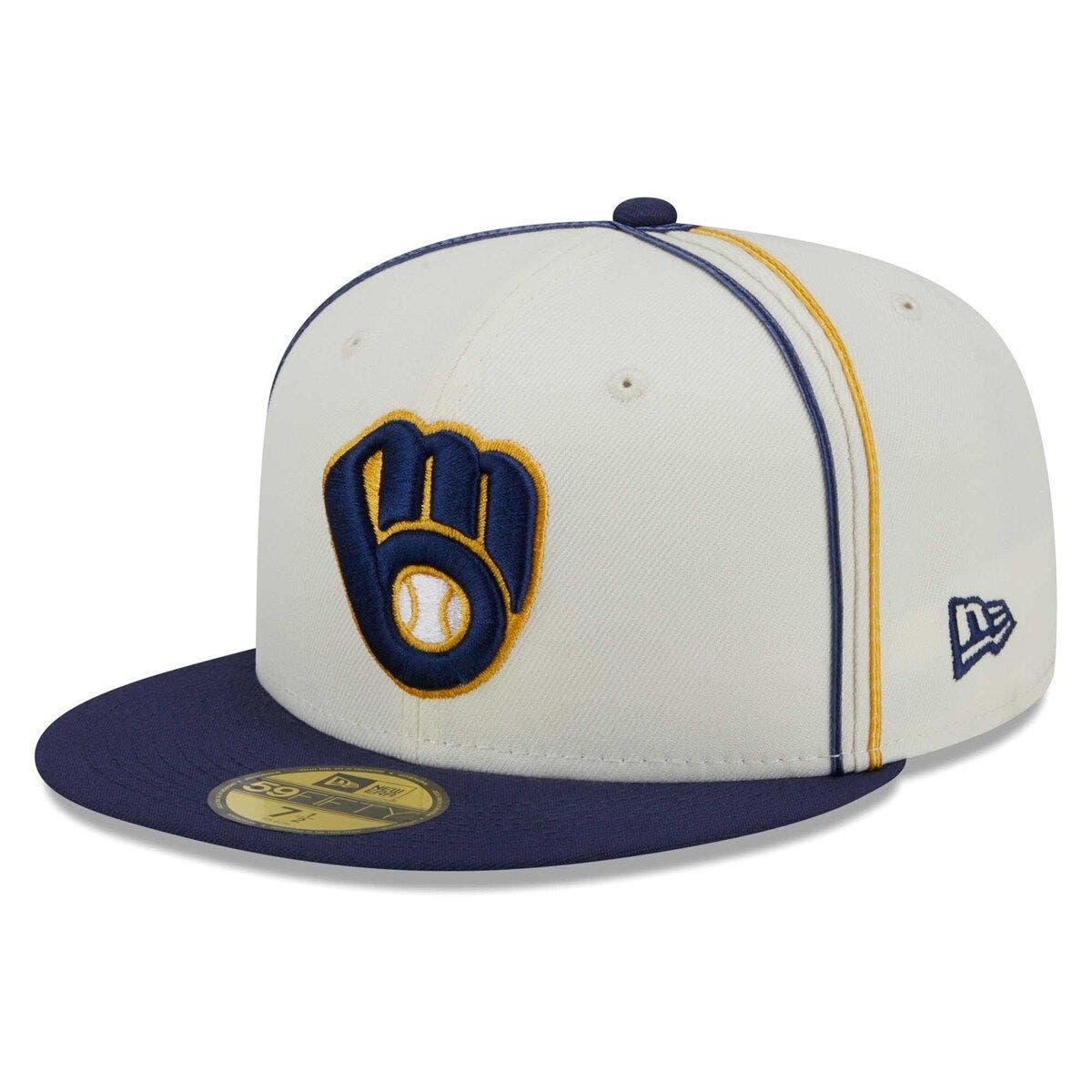 New Era Men's New Era Cream/Navy Milwaukee Brewers Chrome Sutash ...