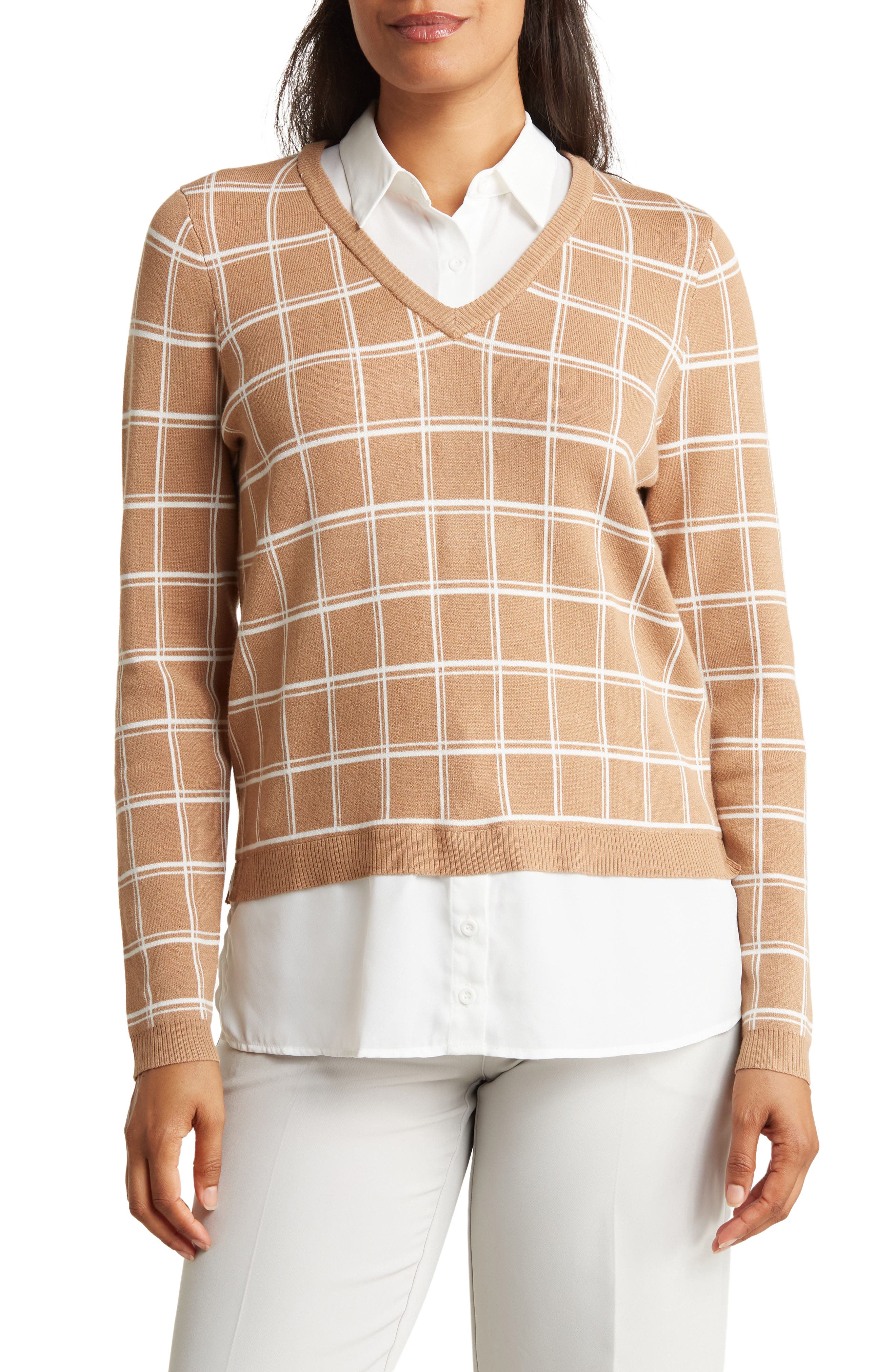 Adrianna Papell Twofer Windowpane Sweater | Nordstromrack