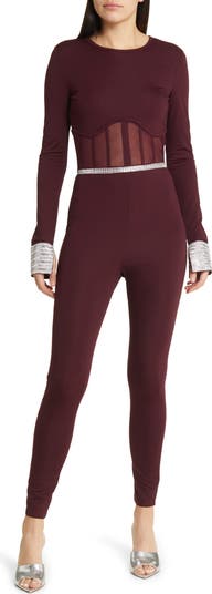 bebe Rhinestone Mesh Jumpsuit | Nordstrom