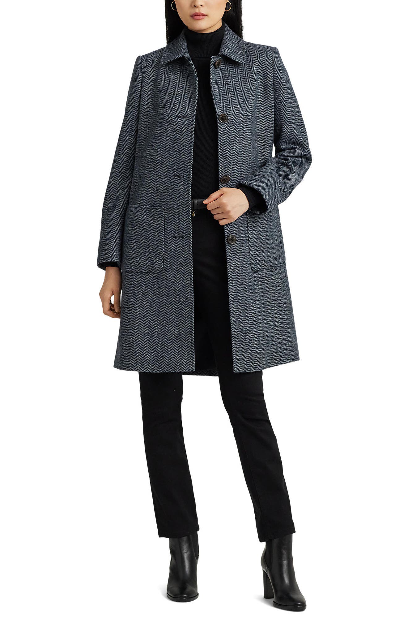 Lauren Ralph Lauren Herringbone Coat in Navy Herringbone | Smart Closet