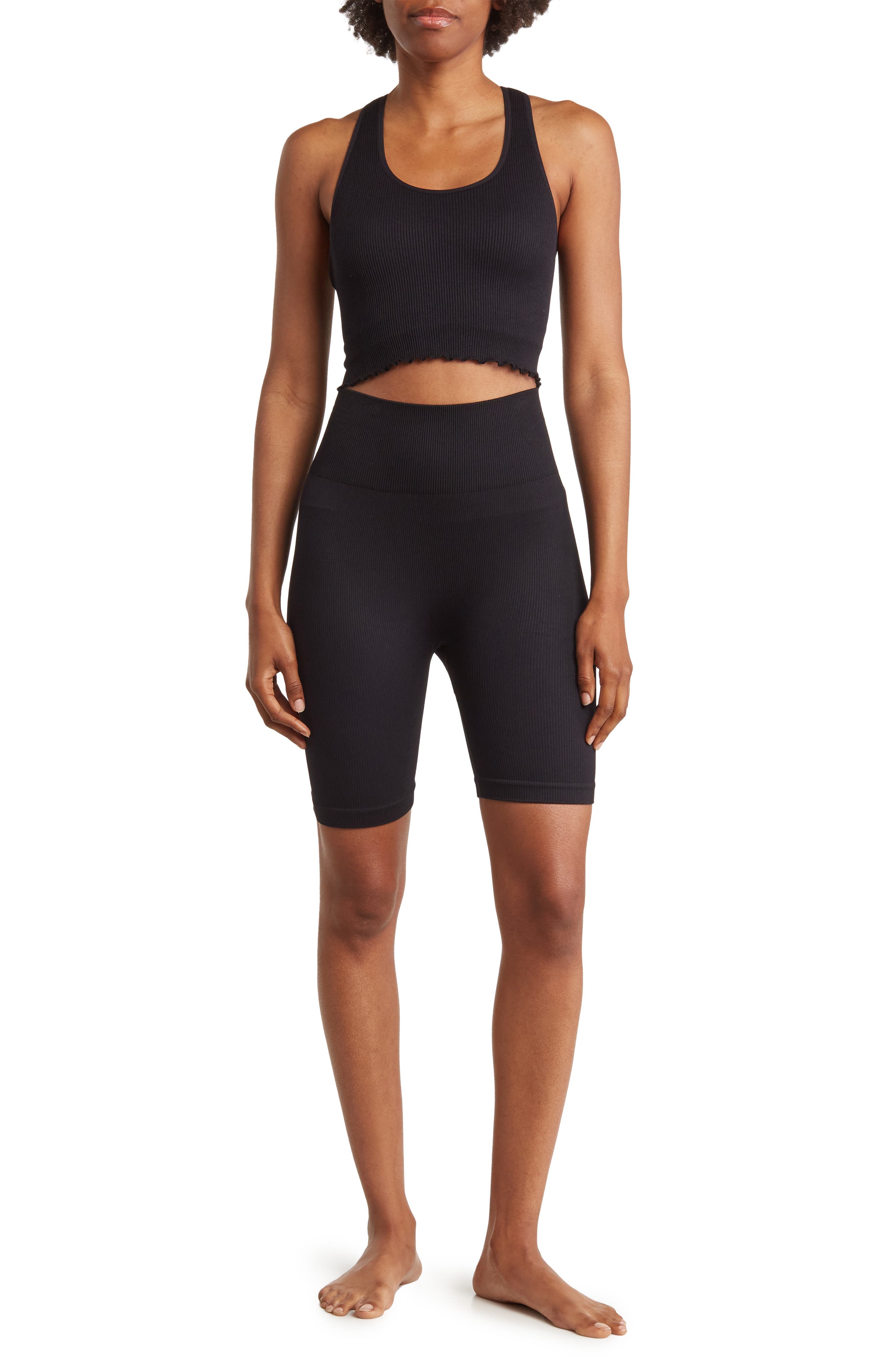 90 DEGREE BY REFLEX Bel Air Rib Racerback Bralette & Activewear Shorts ...