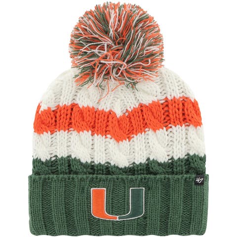 Women's '47 White Miami Hurricanes Ashfield Cuffed Knit Hat with Pom