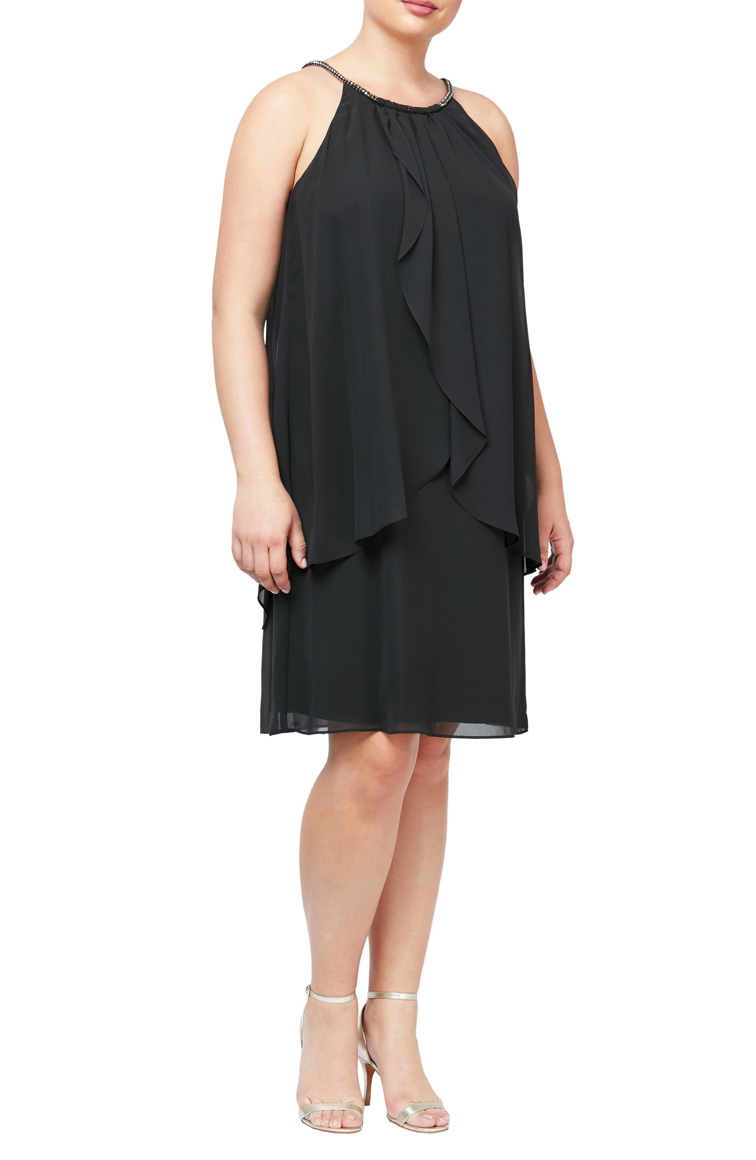 SL FASHIONS Split Front Chiffon Beaded Dress | Nordstrom
