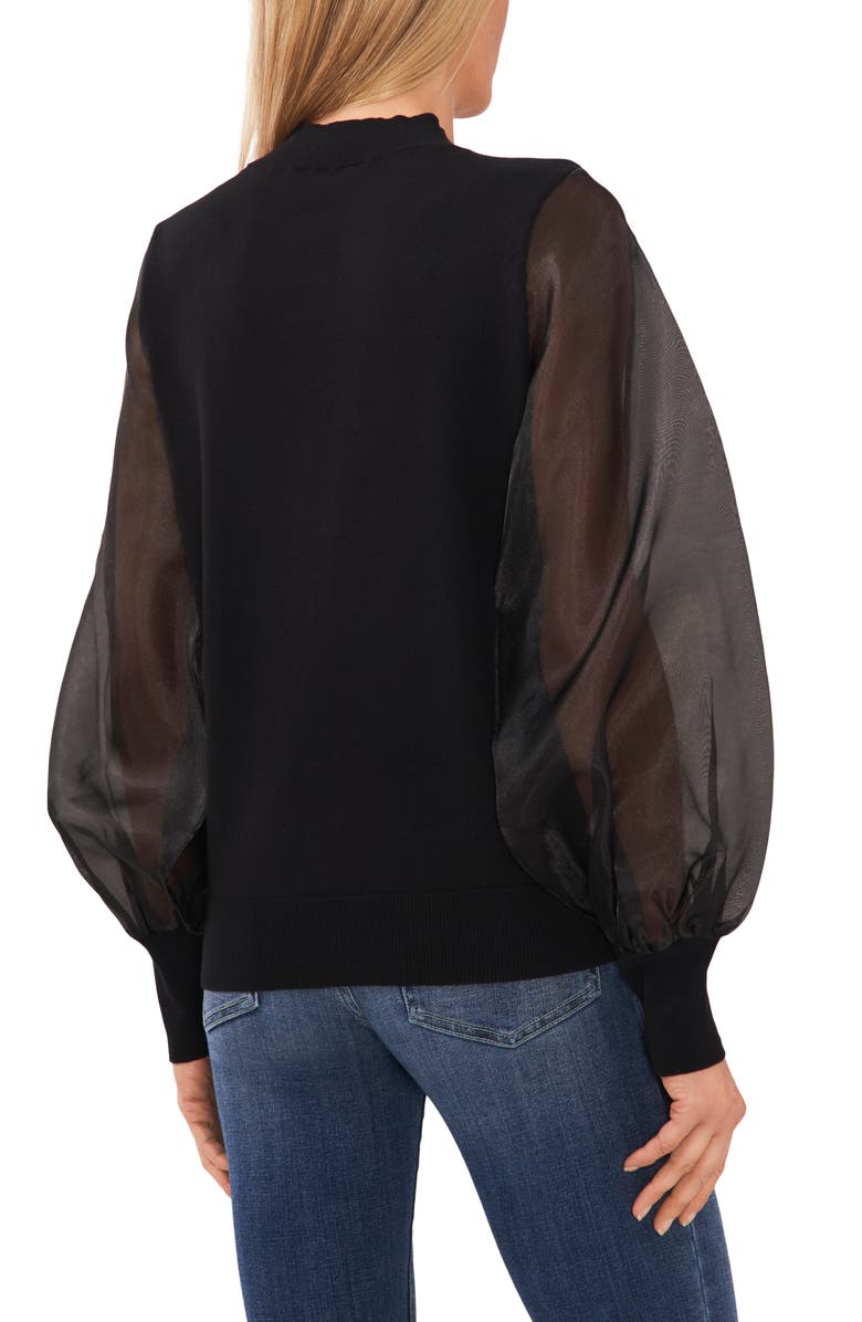 CeCe Organza Sleeve Mock Neck Sweater | Nordstrom